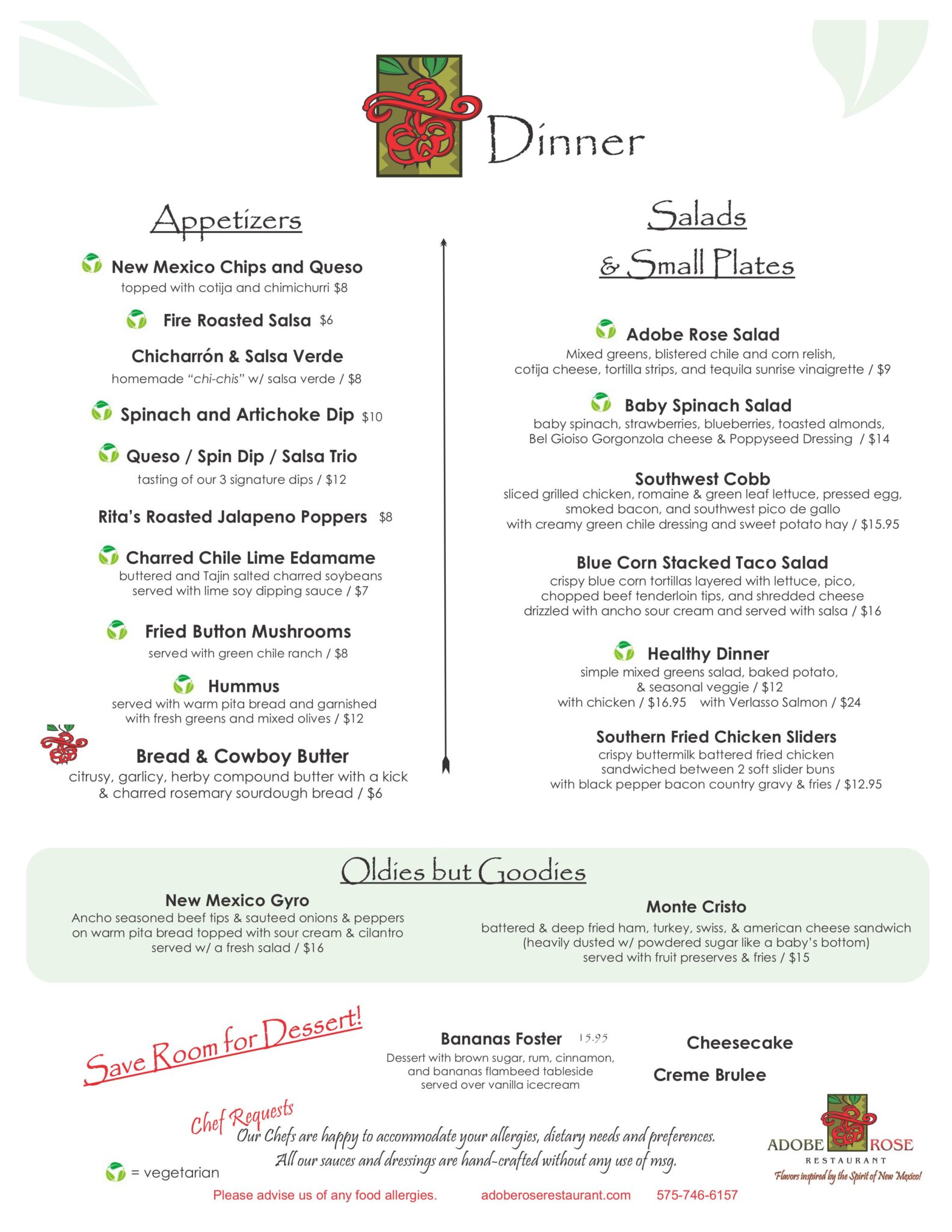 Menus | Adobe Rose Restaurant