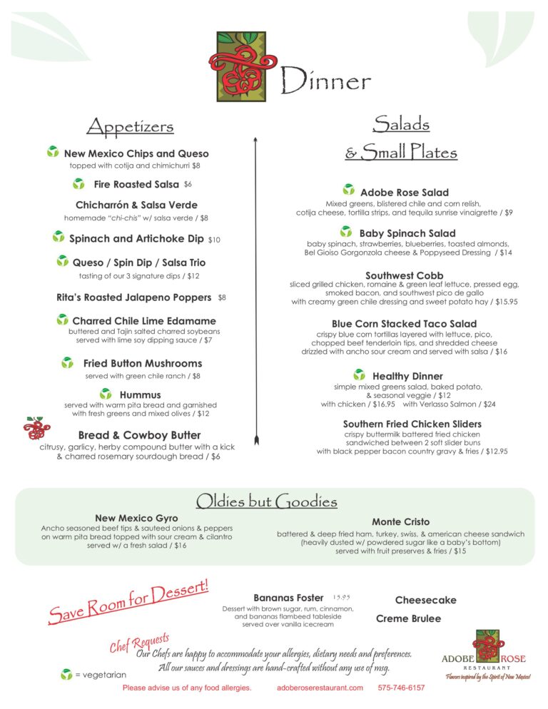 Menus | Adobe Rose Restaurant