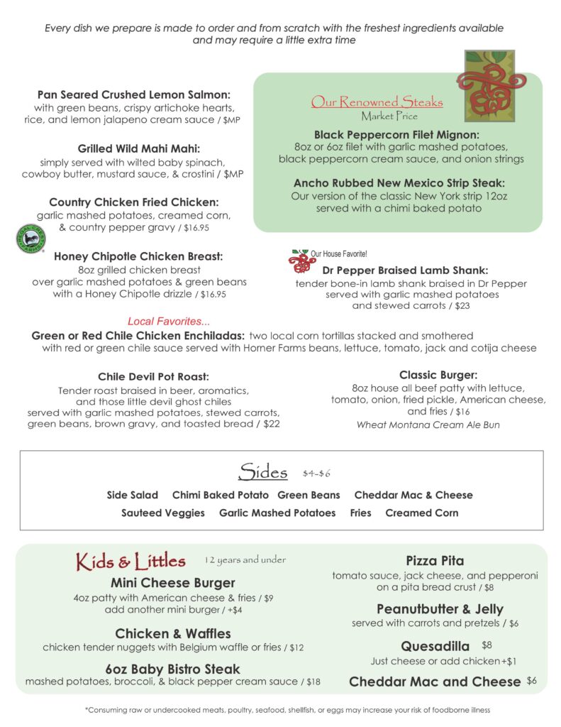 Menus | Adobe Rose Restaurant